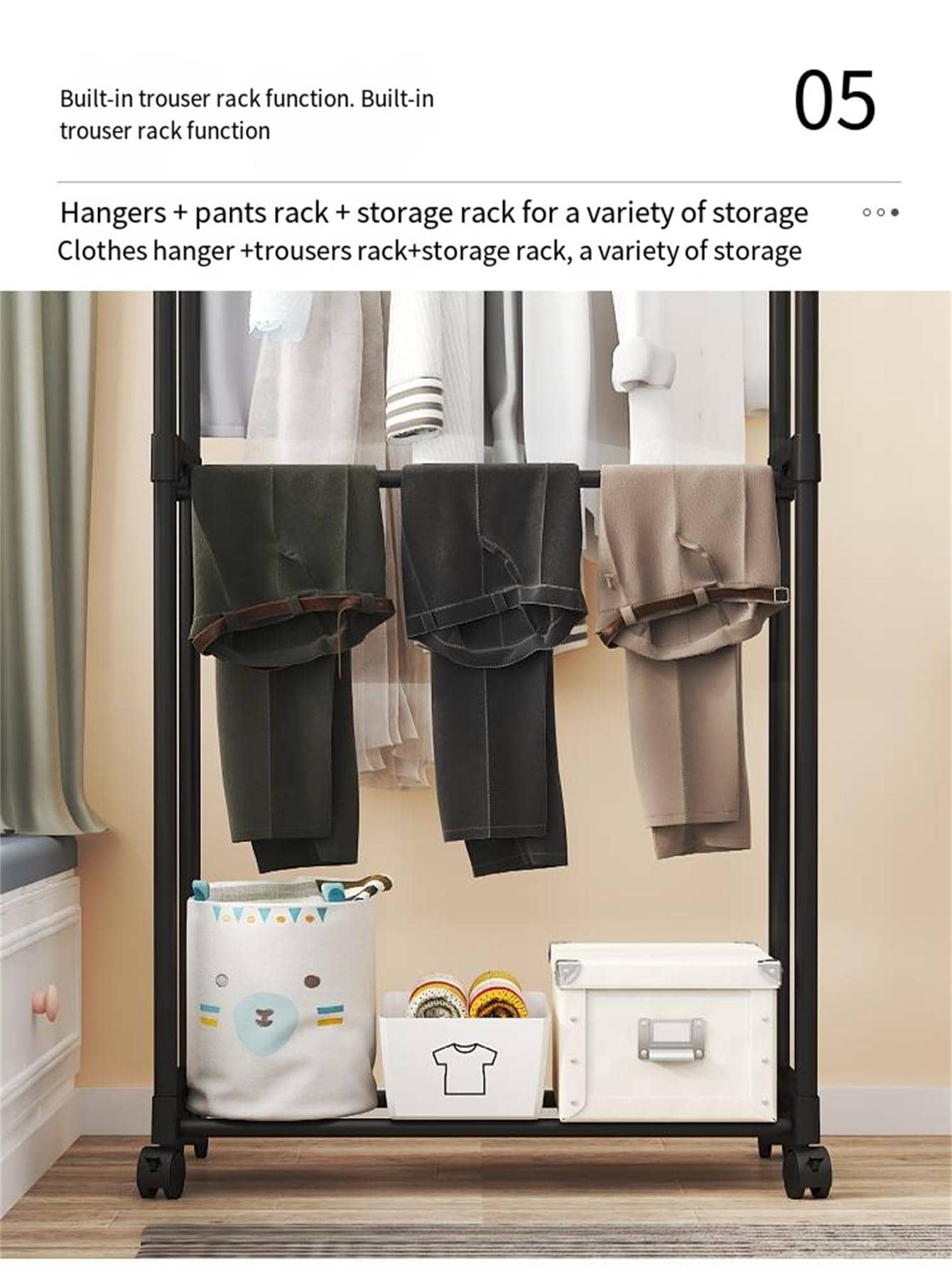 1pc Modern & Simple Double Pole Reinforced Floor Standing Movable ...