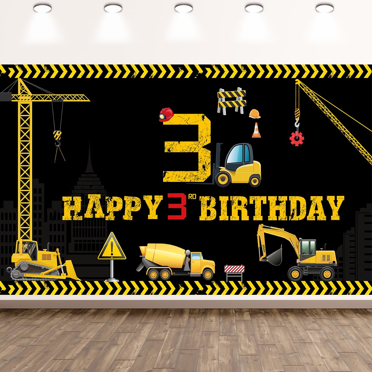 6x4ft Construction 3rd Birthday Banner Decorations for Boys Kids ...