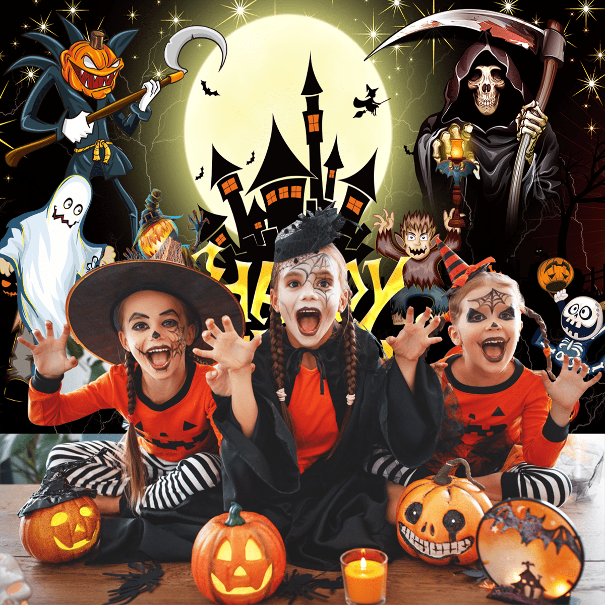 6x4ft Scary Halloween Decorations Banner Backdrop | SHEIN USA