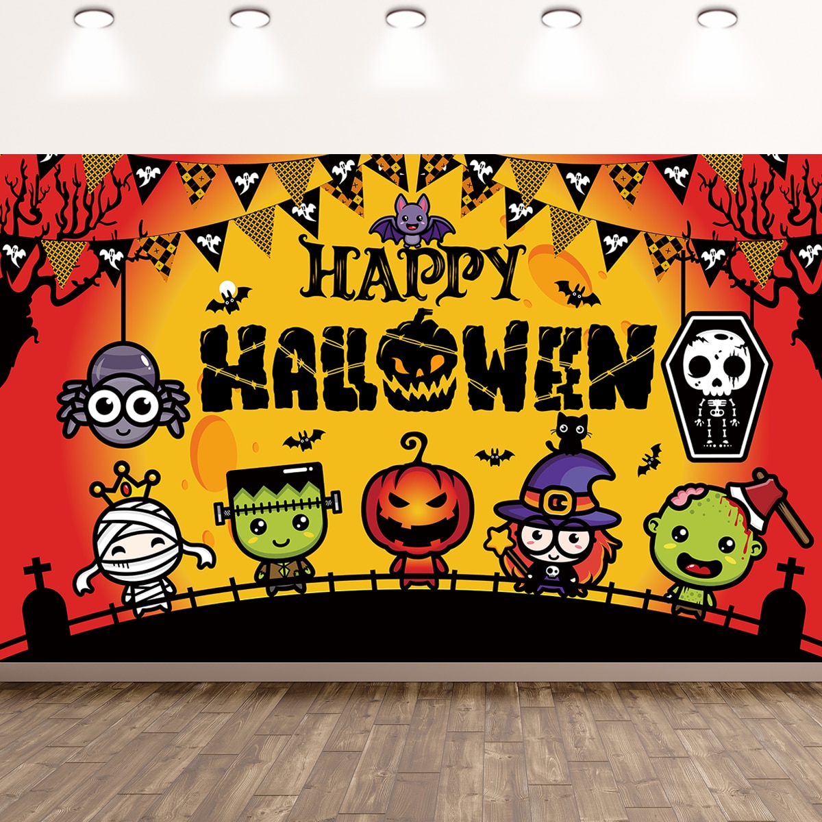 6x4ft Cartoon Halloween Decorations Banner Backdrop | SHEIN USA