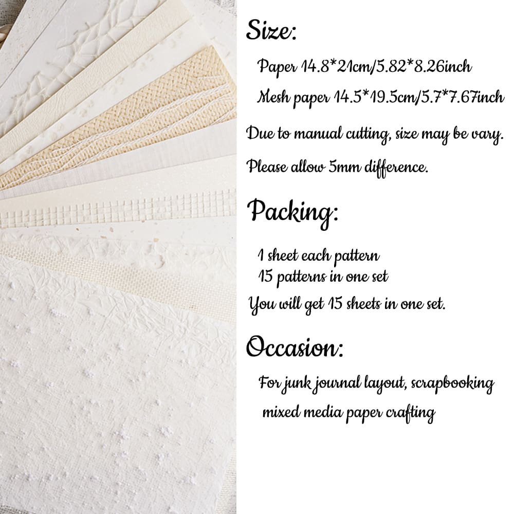 15sheets Mixed White Texture Paper Mesh Paper For DIY Junk Journal ...