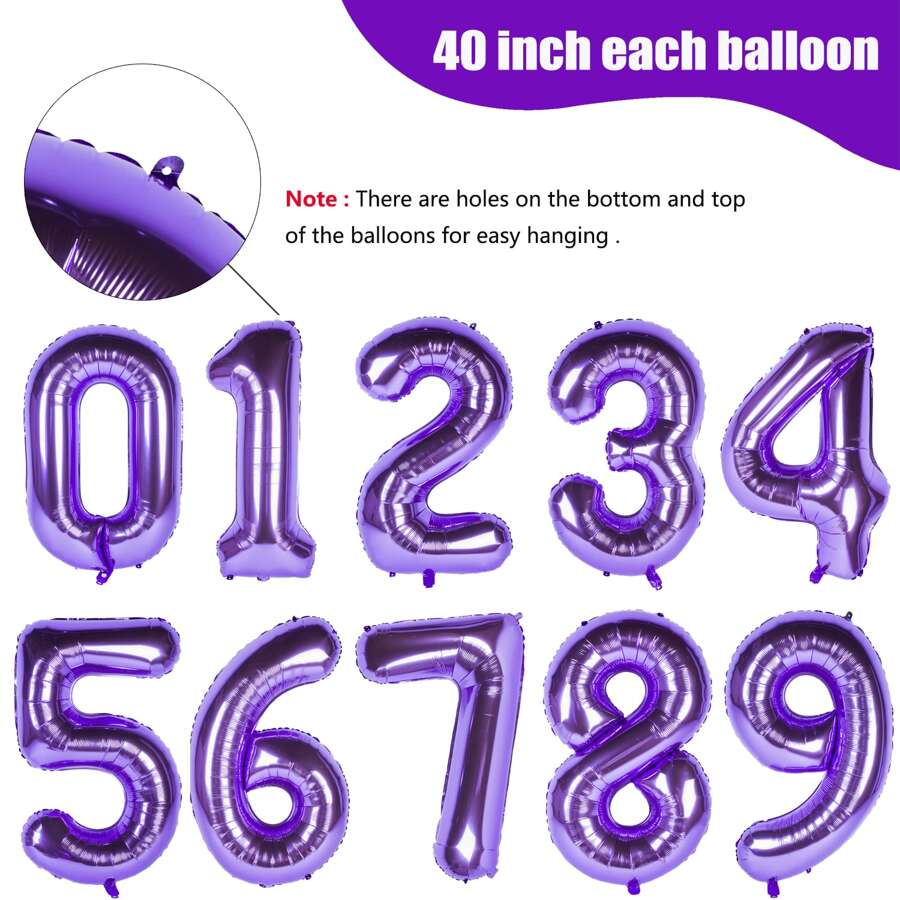 40 Inch Purple Number Balloons-Large Helium Foil Birthday Party ...
