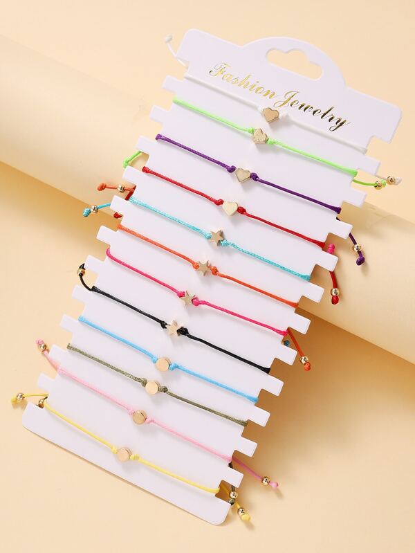 12pcs Colorful Braided Alloy Bracelets Set With Various Shapes Like ...