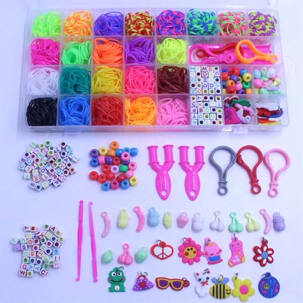 32-grid Rainbow Rubber Band Bracelet Making Kit With Charms And S Clips ...