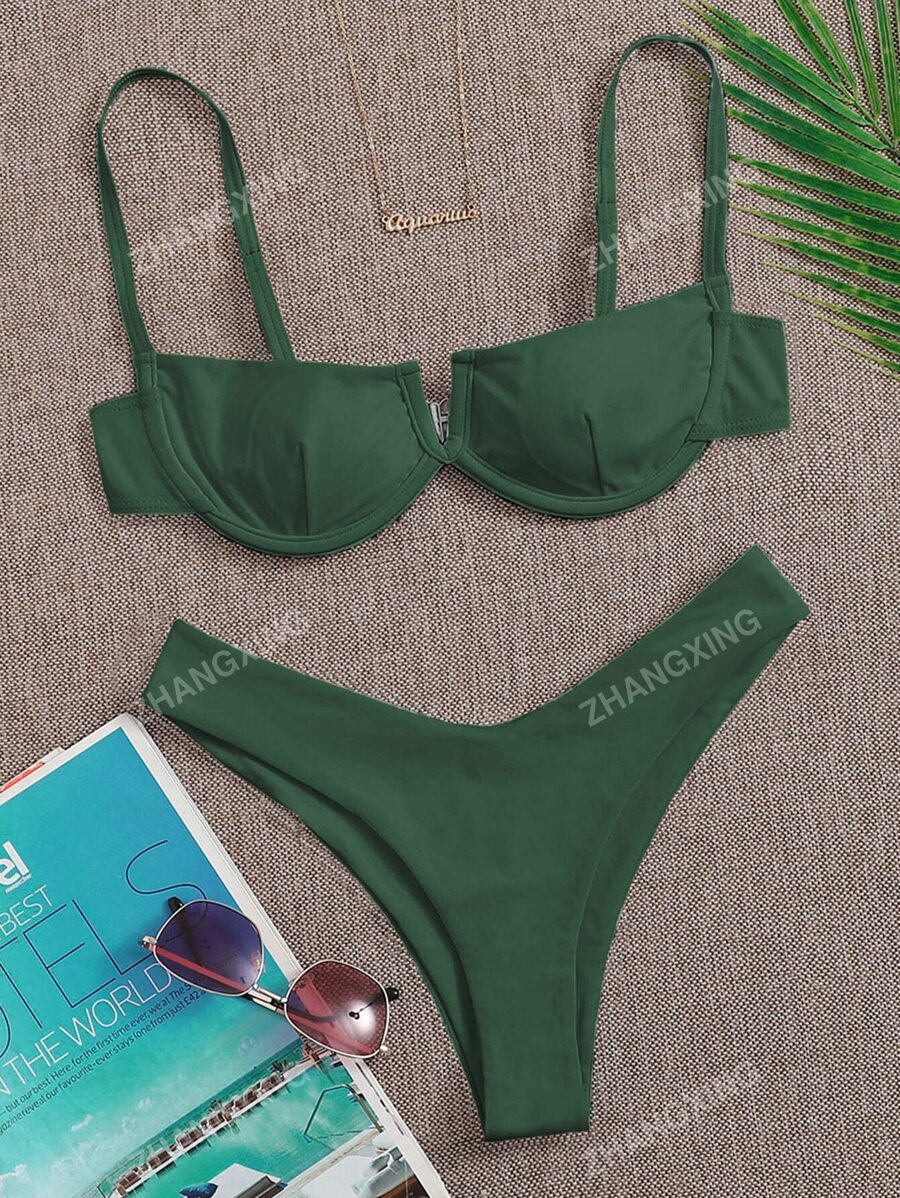 Rib Underwire Bikini Set For Summer Beach | SHEIN USA