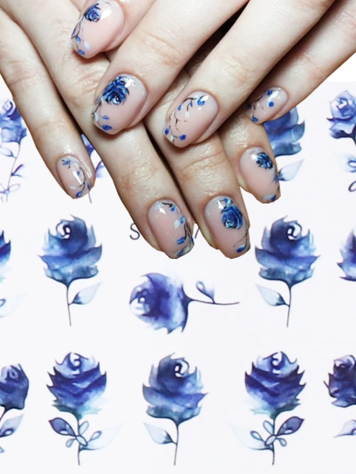 Blue Rose Nail Decals