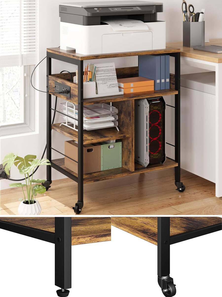 Printer Stand with Charging Station - Large Printer Table with Storage ...