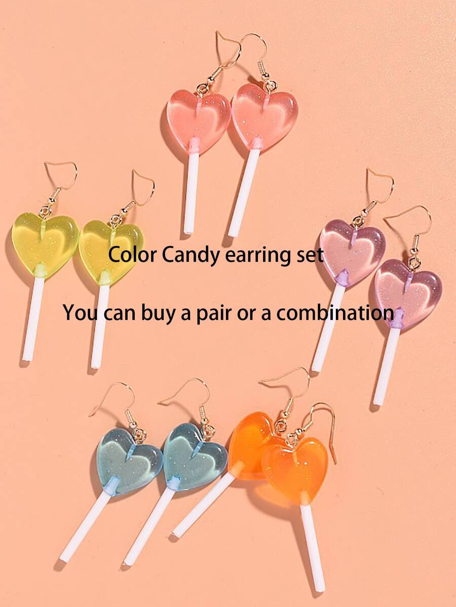 10pcs/Set Summer Resort Style Orange Earrings, Creative 3D Resin Heart ...