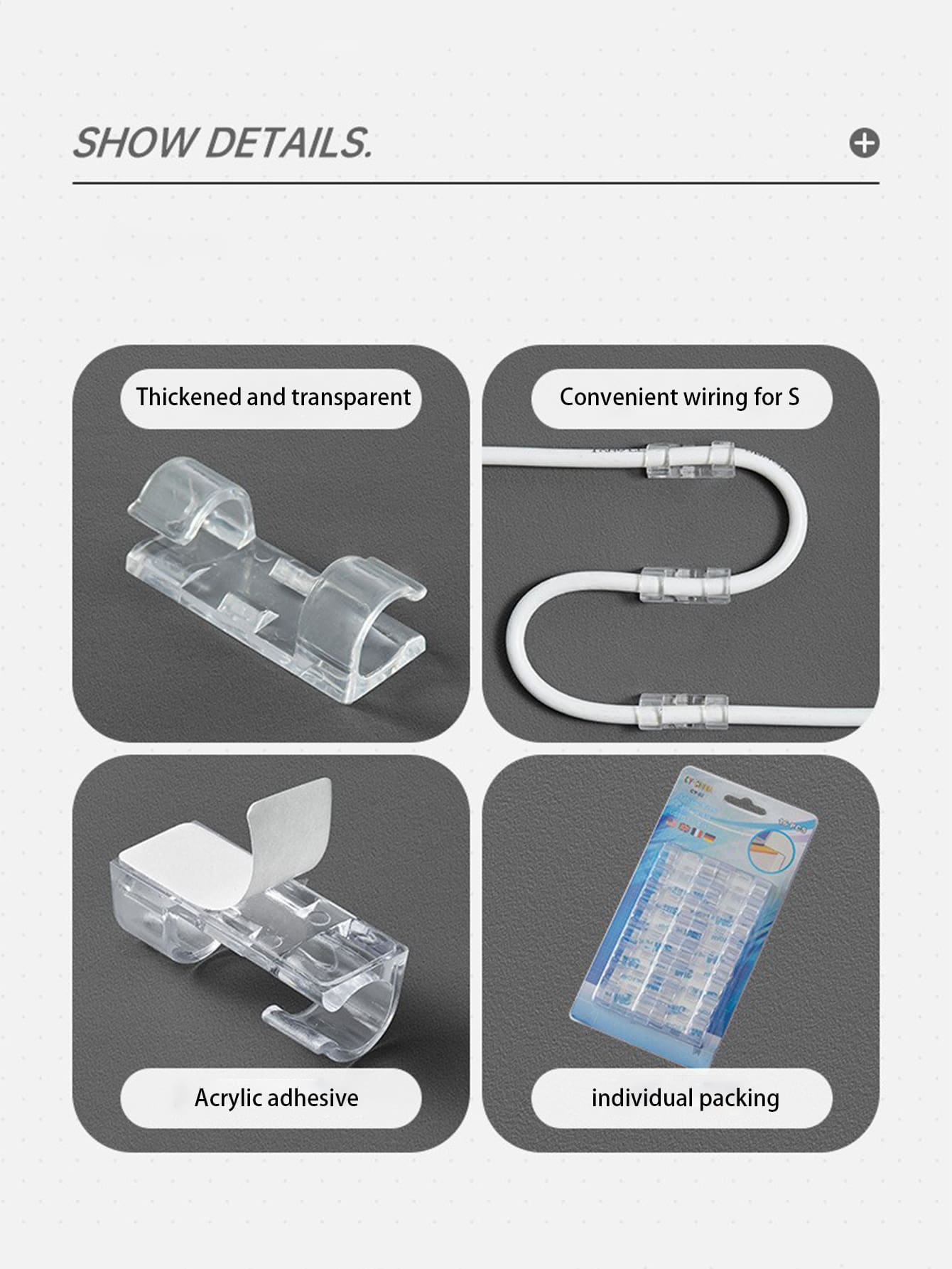 20pcs No Punching Transparent Cable Clips, Desk Cable Management Tool ...