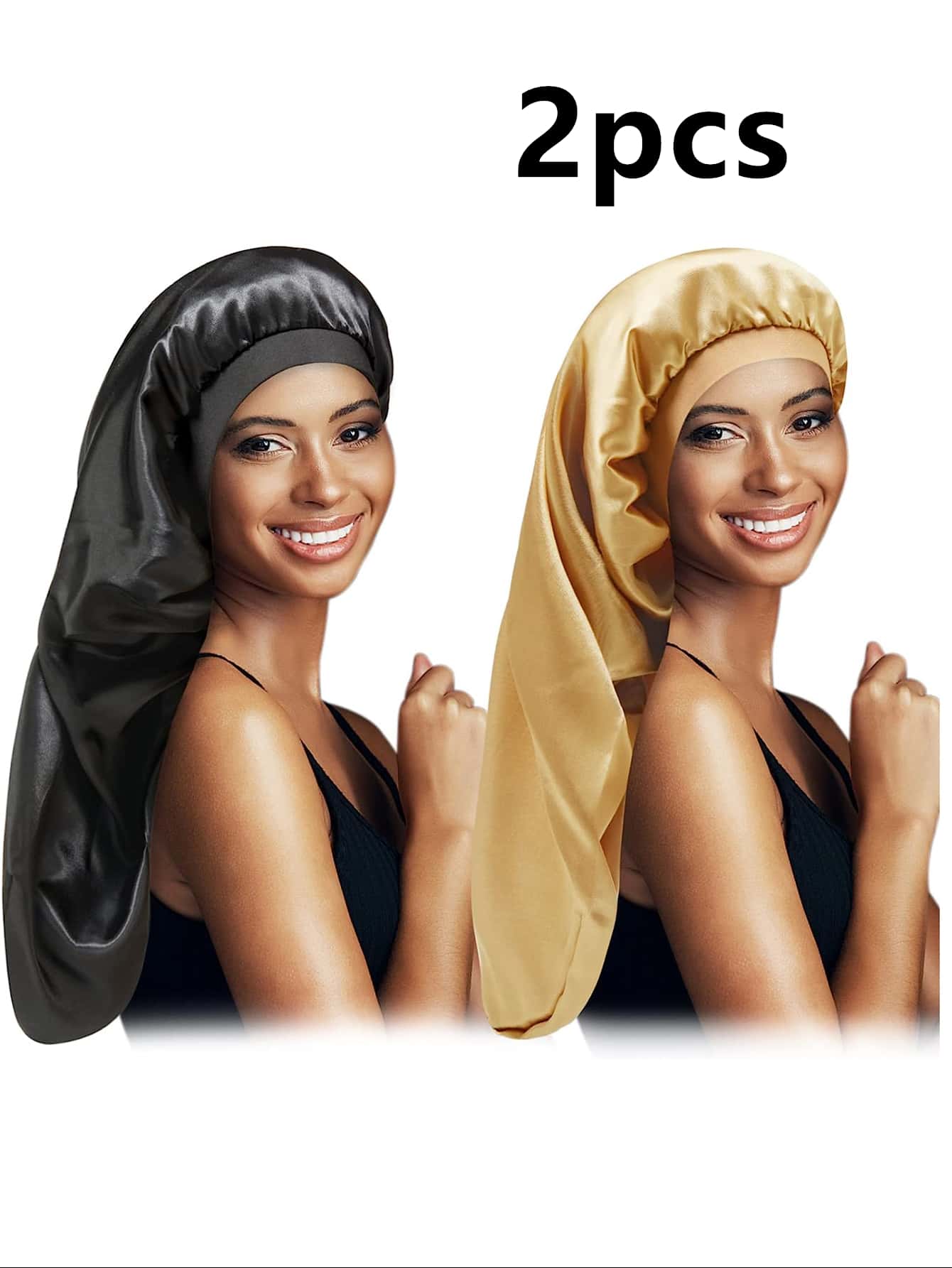 Long Satin Bonnet Sleep Cap,Black Extra Large Silk Bonnet for Natural ...