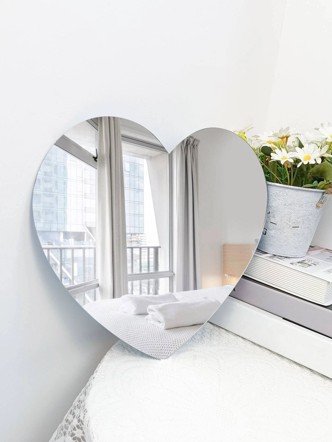 Heart Shaped Self-adhesive Mirror Sticker For Home Bathroom Wall Decor ...