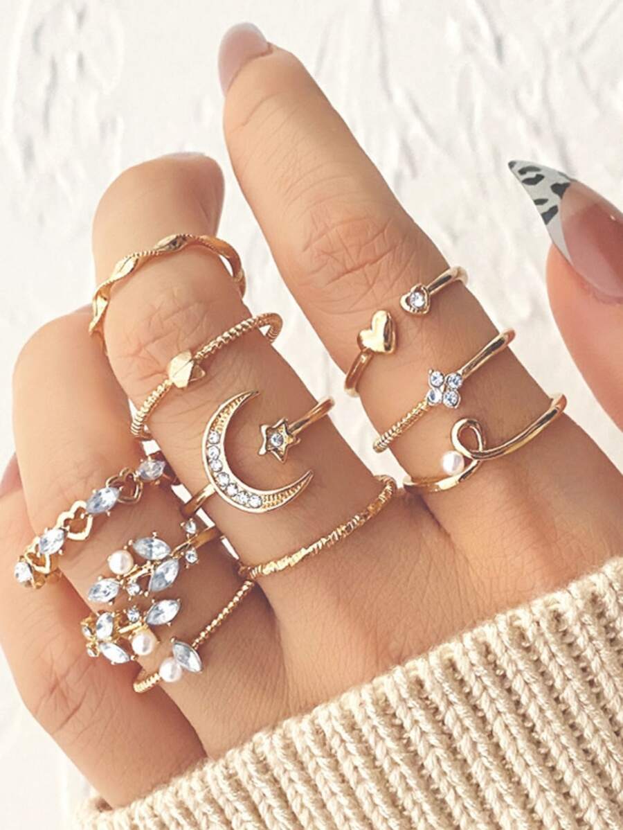 10 Stücke/set Einfache Modische Goldfarbene Hohlgeometrisches Design ...