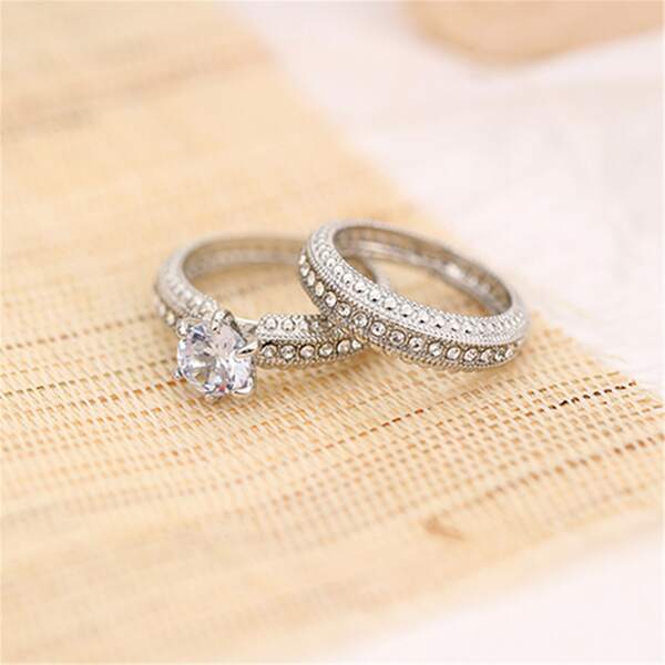 2pcs/set Glittering Zirconia Couple Rings, Perfect For Wedding ...