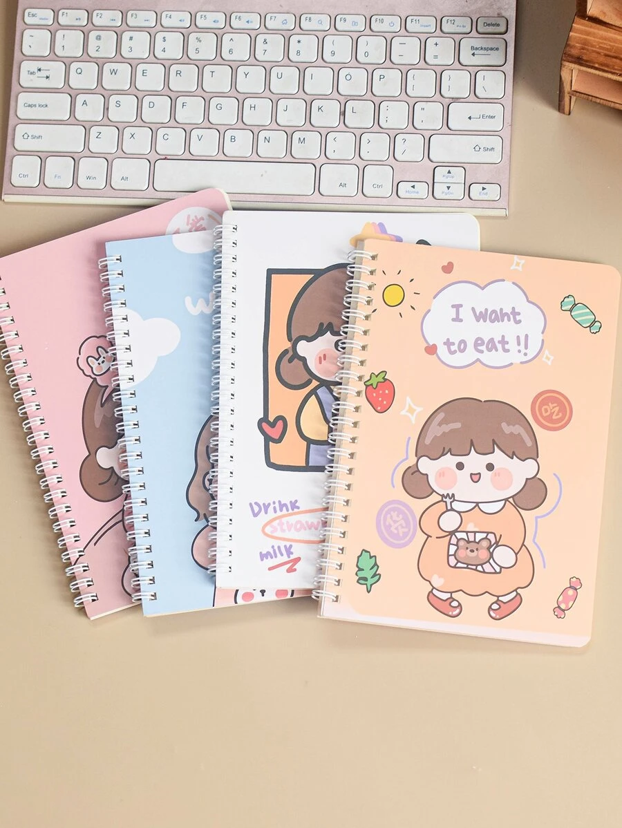 Cute Cartoon Cover A5 Spiral Notebook For Students, Random Design With ...