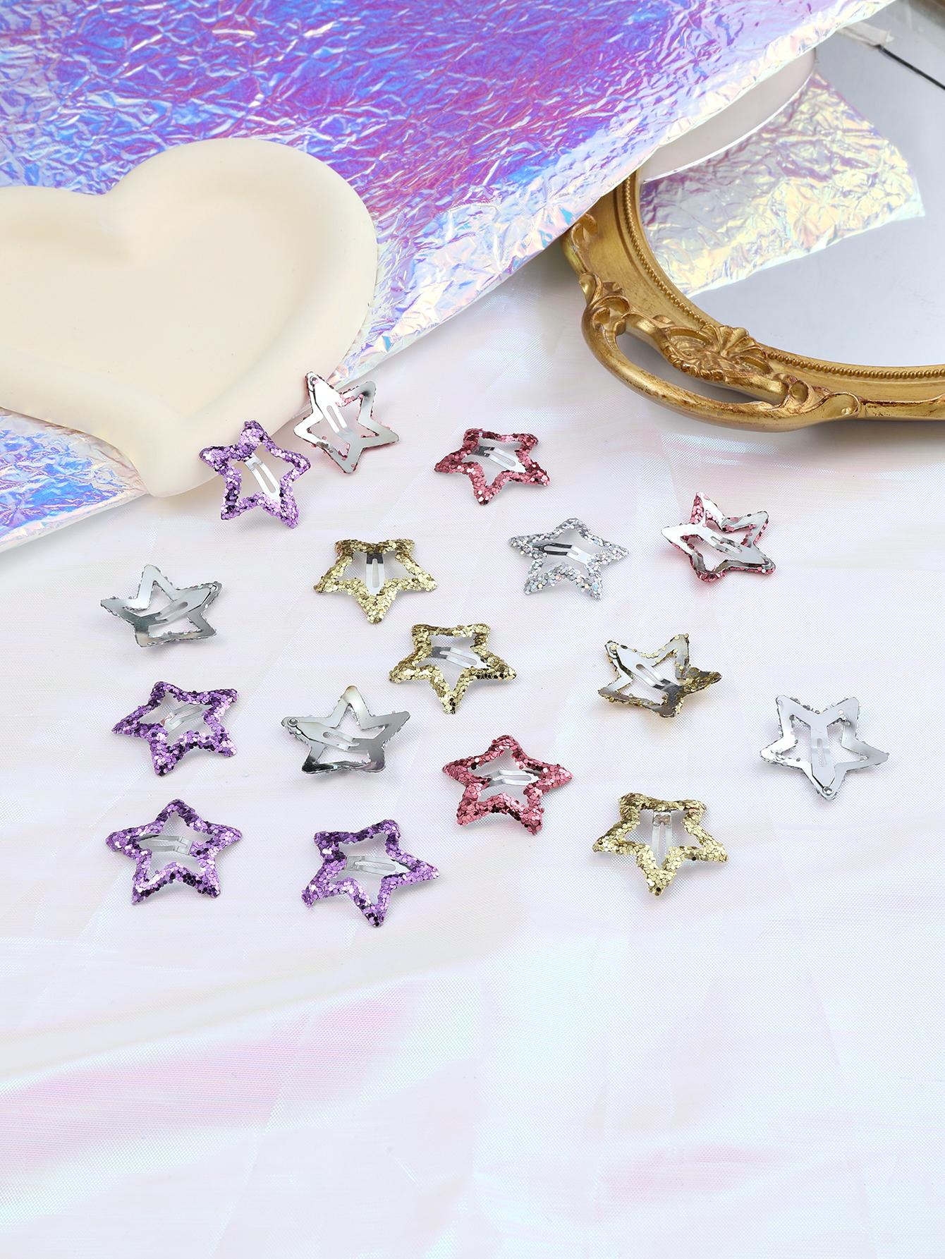16pcs Star Shaped Hair Clips Decorated With Sparkling Glitter ...
