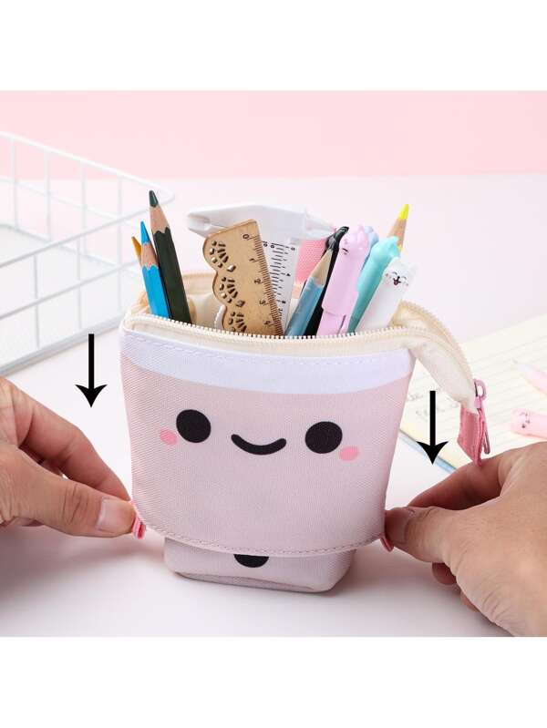 Cute Boba Milk Tea Pen Pencil Telescopic Holder Stationery Case, Stand ...
