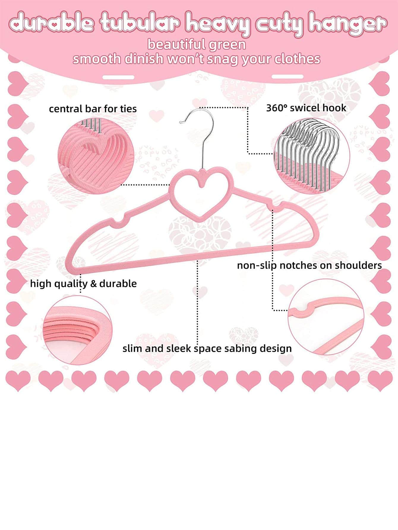 5 Pieces Heart Hangers Cute Hangers With 360 Degree Swivel Hook Heavy ...