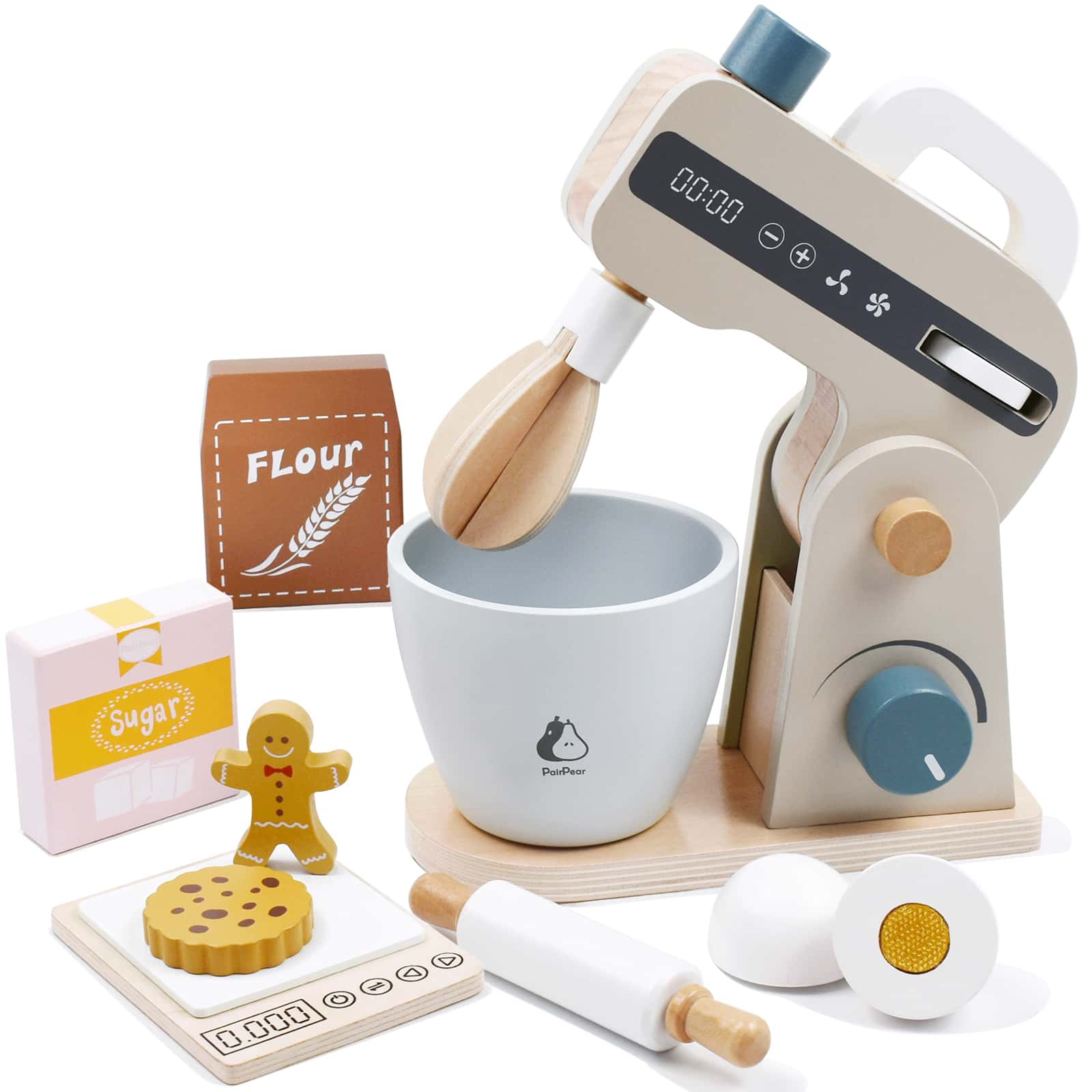 PairPear Play Food Stand Mixer, Wooden Toys Bake Cookies Playset for ...