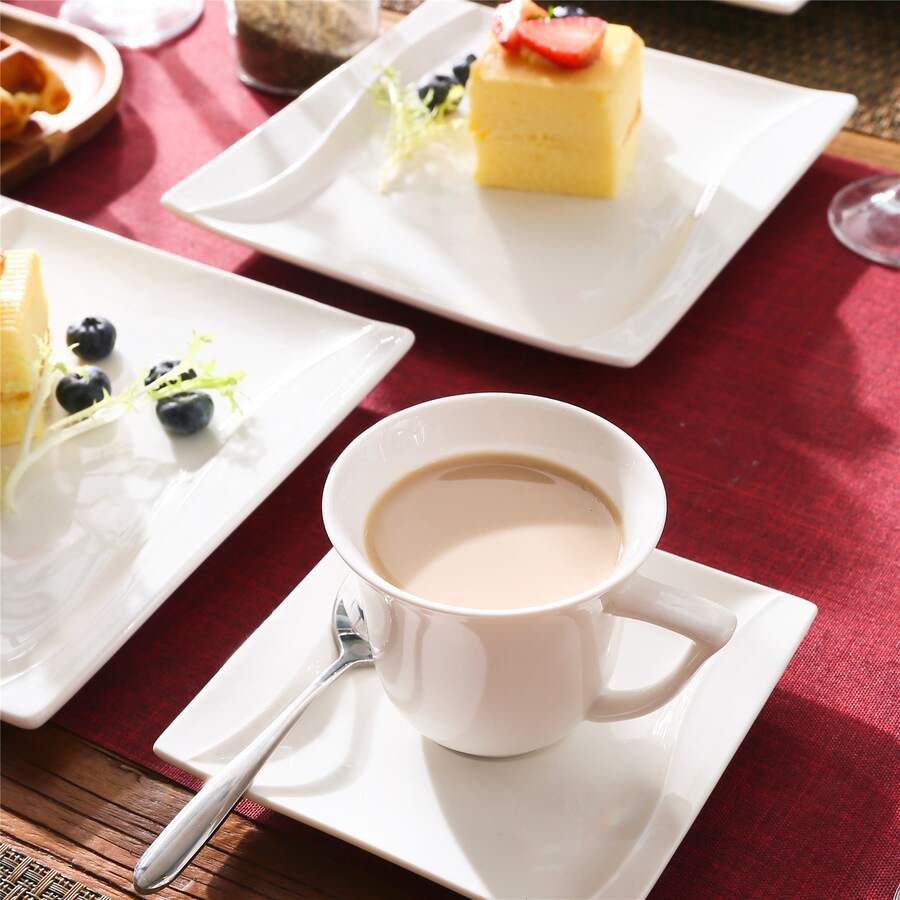 MALACASA Ivory White Dinnerware Sets, 30-Piece Porcelain Square ...