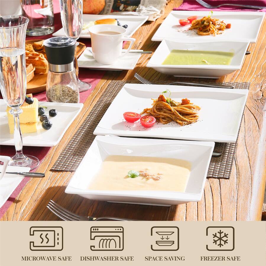 MALACASA Ivory White Dinnerware Sets, 30-Piece Porcelain Square ...