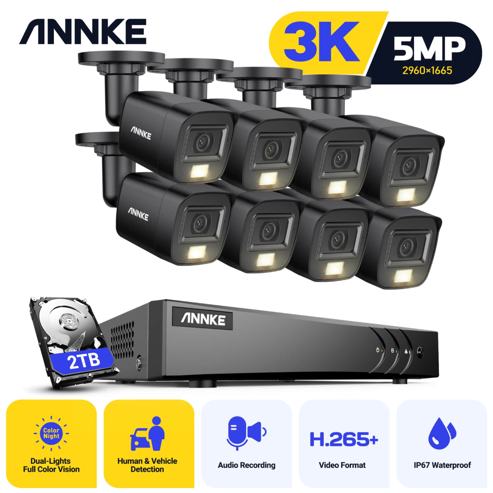 ANNKE 3K Lite Wired Security Camera System With Mic/Audio, H.265 ...