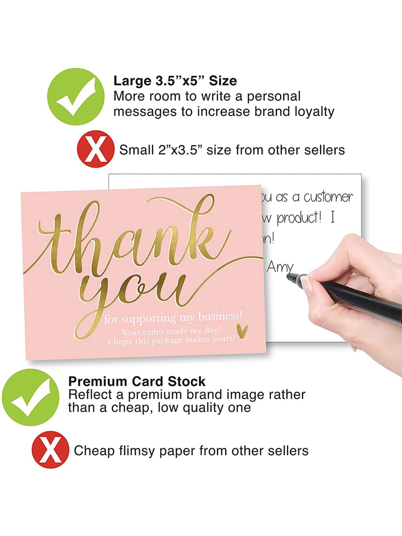 50 PCS/Pack Pink Thank You Cards, Pink Gilded Thank You Cards Thank You ...