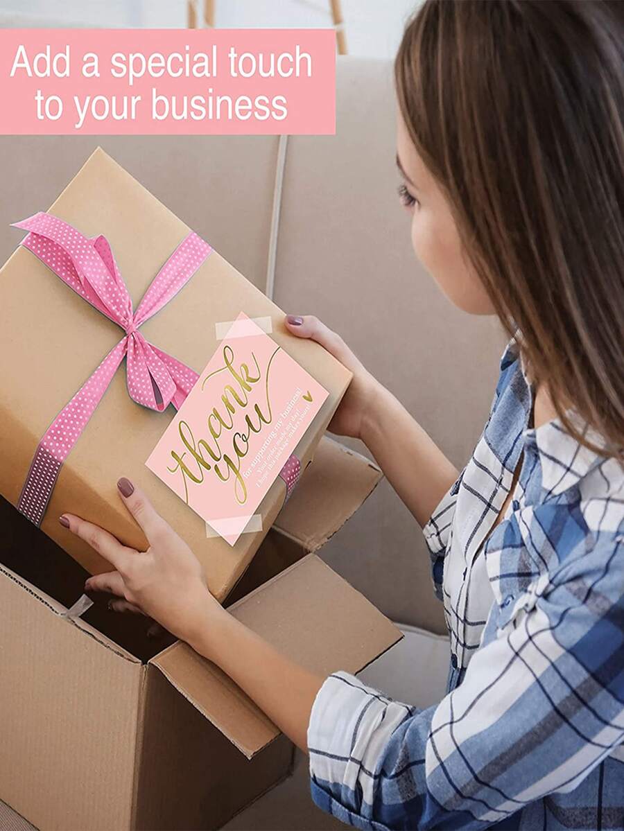 50 PCS/Pack Pink Thank You Cards, Pink Gilded Thank You Cards Thank You ...