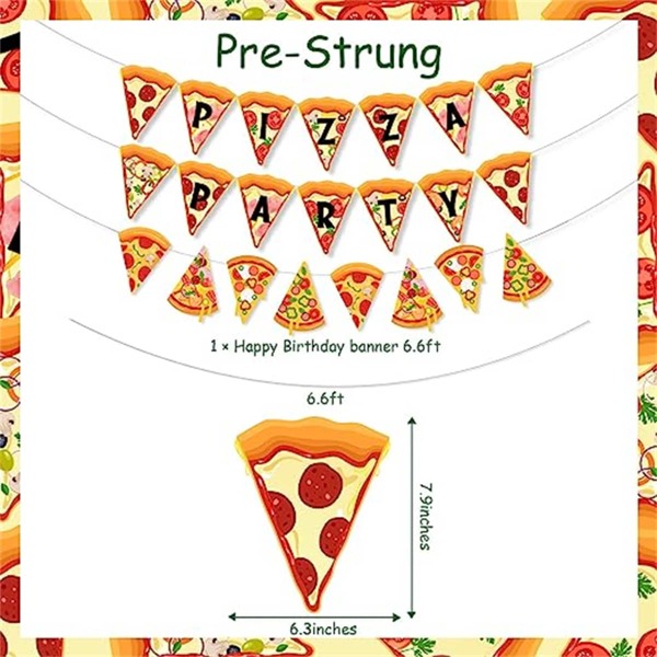 2PCS Pizza Party Banner, Pizza Party Time Pennant Banner, Pizza Theme ...