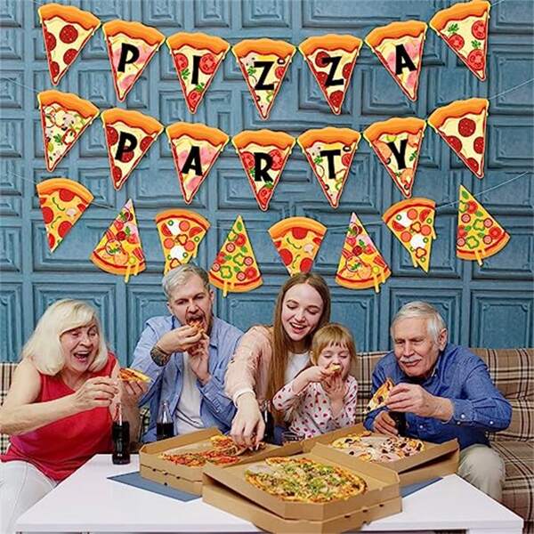 2PCS Pizza Party Banner, Pizza Party Time Pennant Banner, Pizza Theme ...