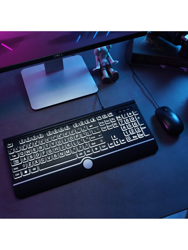FORKODA Wired Keyboard and Mouse Combo - Large Print Light Up Keyboard ...