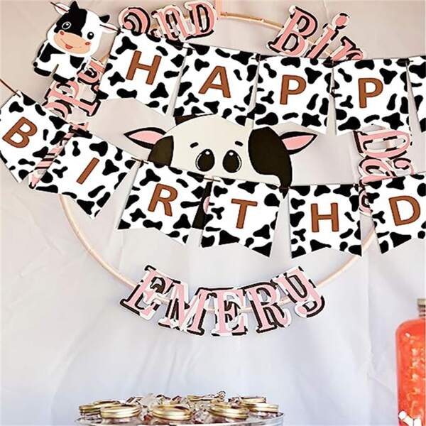 1PCS Farm Themed Cow Happy Birthday Banner for Barnyard 1st 2nd 3rd ...