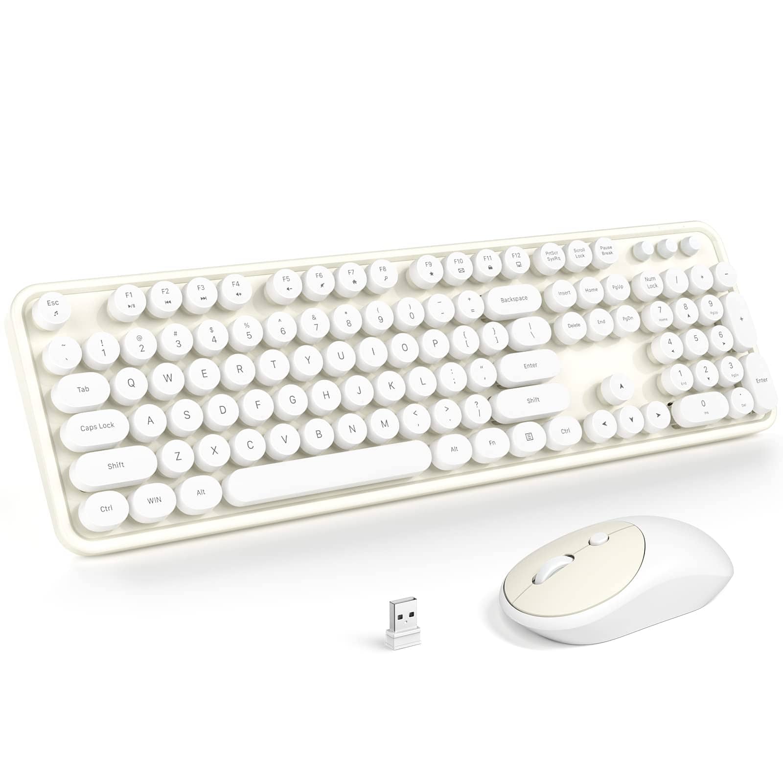 Forkoda Wireless Keyboard And Mouse Combo White Full Sized 2 4 Ghz 104 Keys Typewriter Keyboard