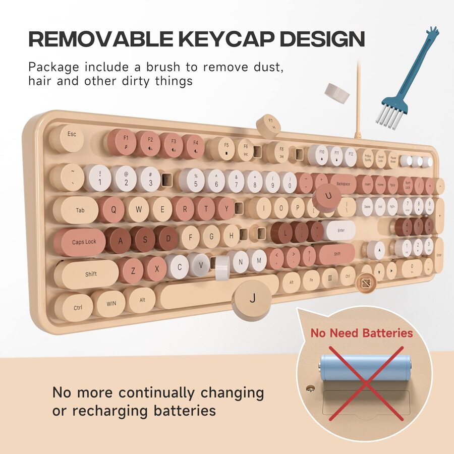 FORKODA Wired Computer Keyboard, Milk Tea Colorful Typewriter Keyboards ...