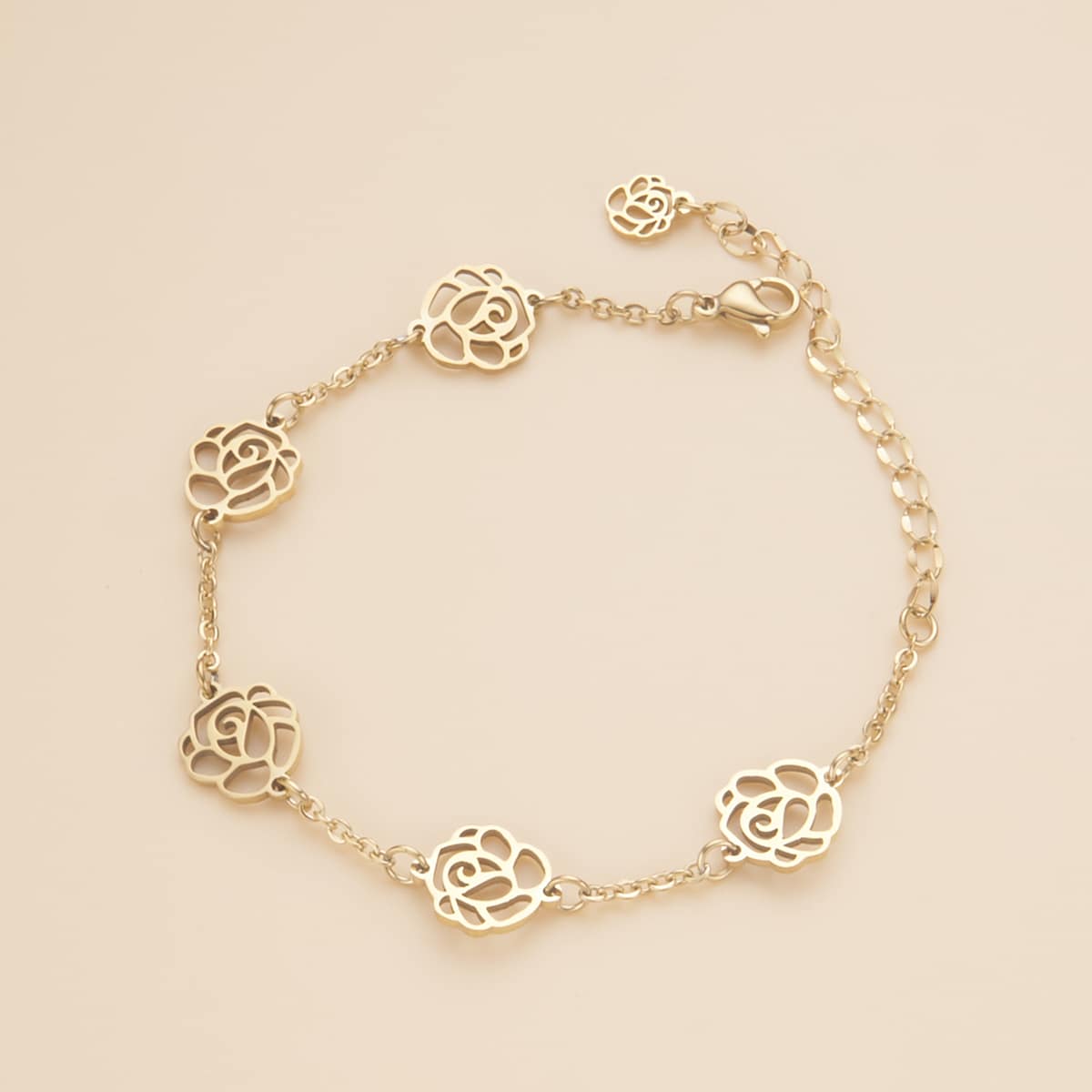 Stainless steel Gold Rose Flower Bracelet for Women, Yellow Gold Flower ...