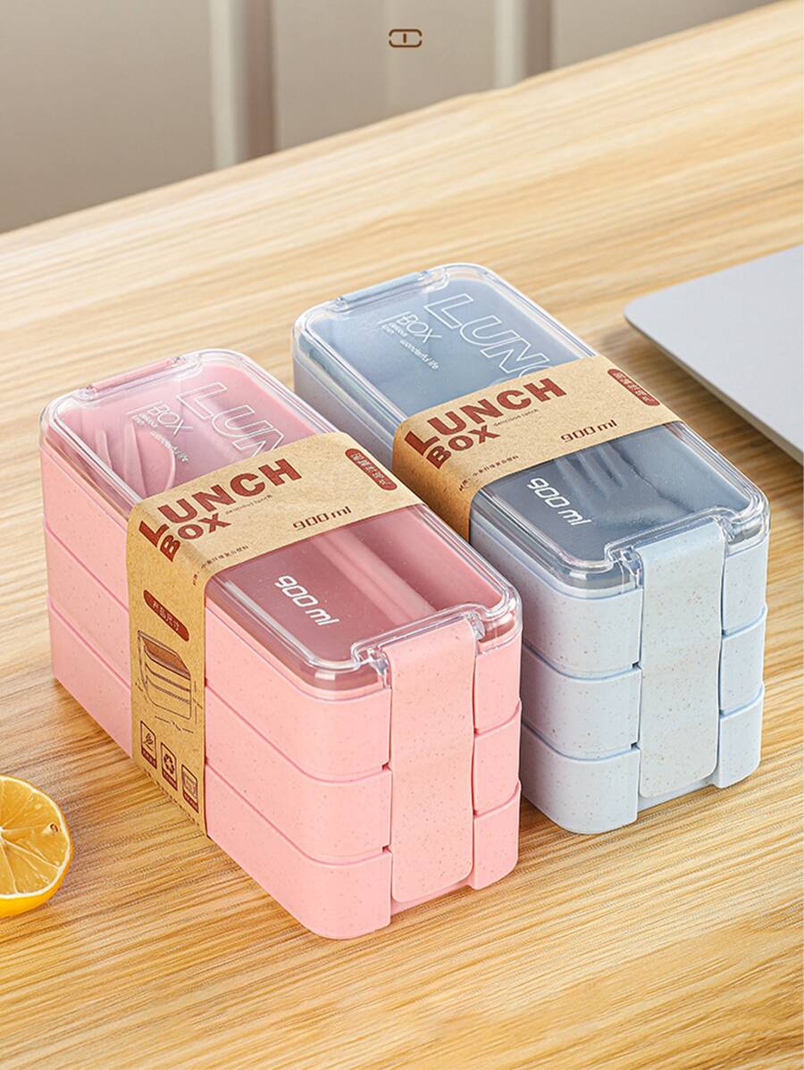 1 Set Bento Box Set, 3-In-1 Compartment Container, Adult Lunch Box With ...