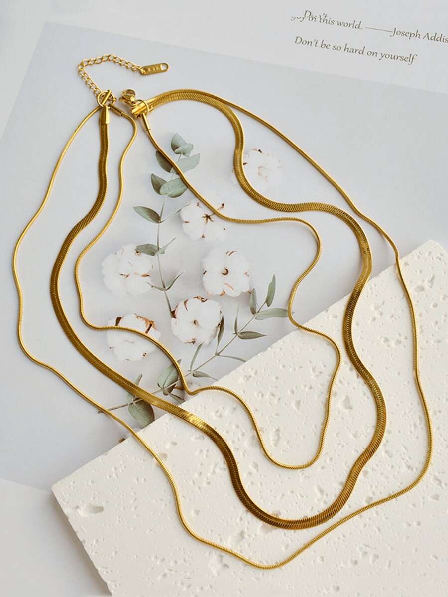 MECYLIFE Three Layers gold color Stainless Steel Snake Chain Choker ...