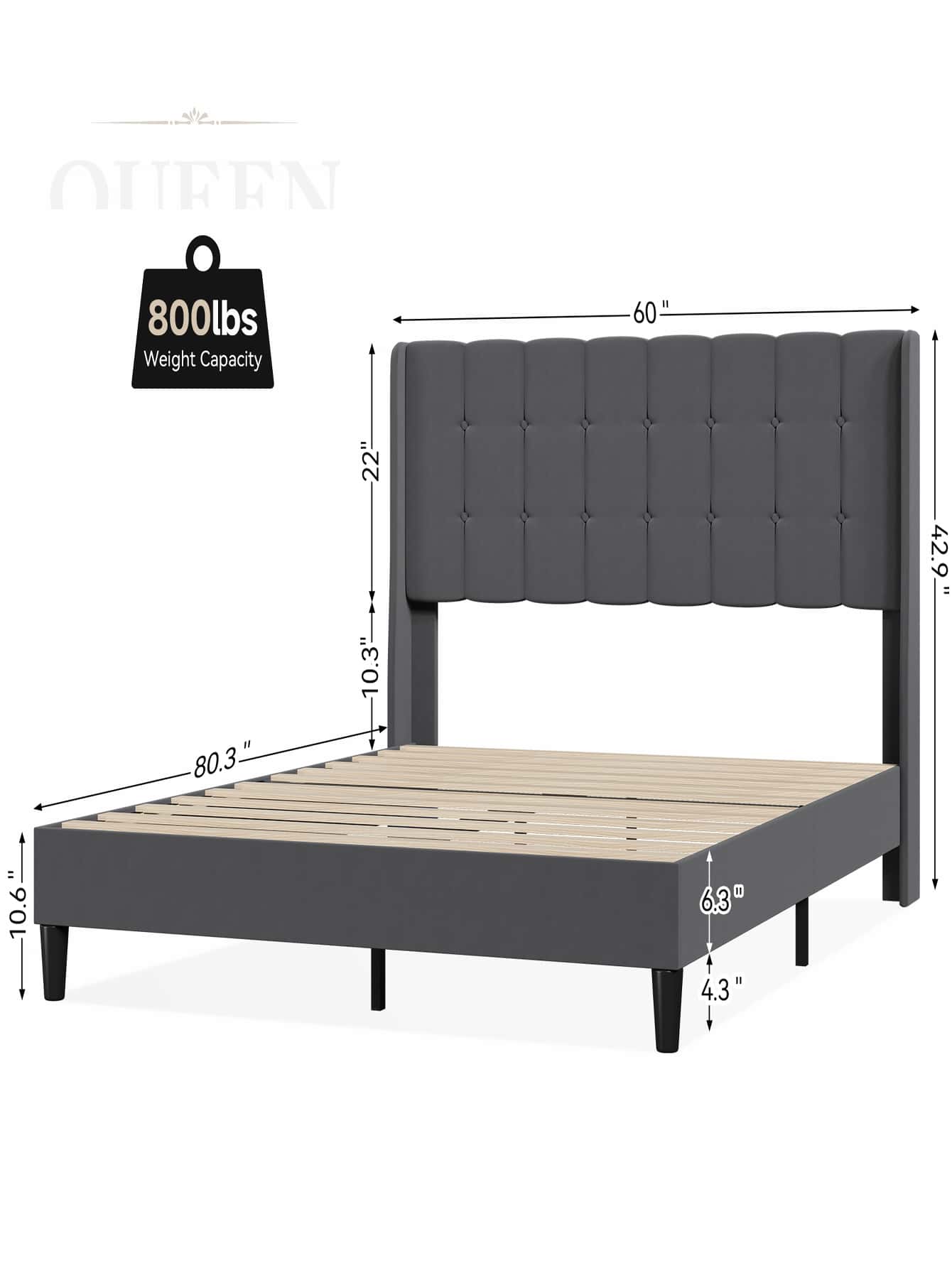 Queen Platform Bed Frame, Platform Bed Frame with Upholstered Headboard, Modern Button Tufted ...