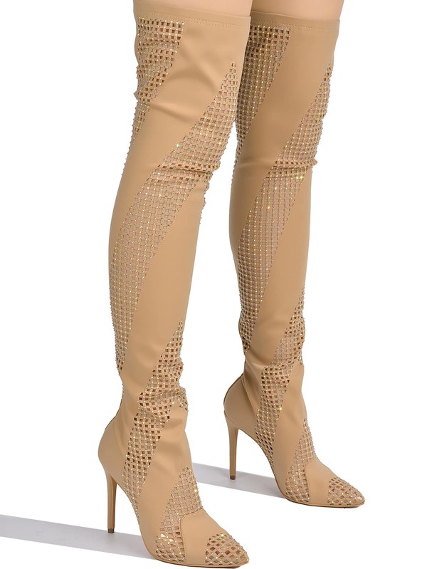 Azura Rhinestone Mesh Thigh High Boots | SHEIN USA
