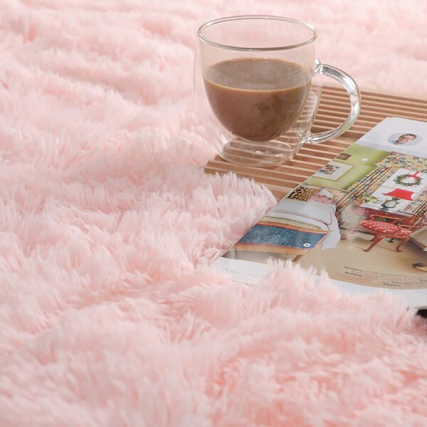 Pink Ultra Soft & Fluffy Shaggy Rug For Living Room, Bedroom, Nursery ...