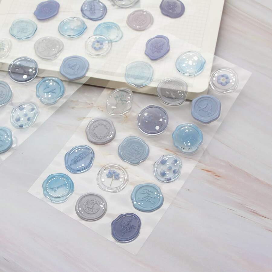 18pcs Diy Flower Pattern Wax Seal Stickers For Girls' Blue Ombre Color ...