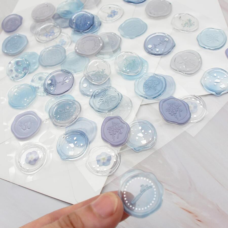 18pcs Diy Flower Pattern Wax Seal Stickers For Girls' Blue Ombre Color ...