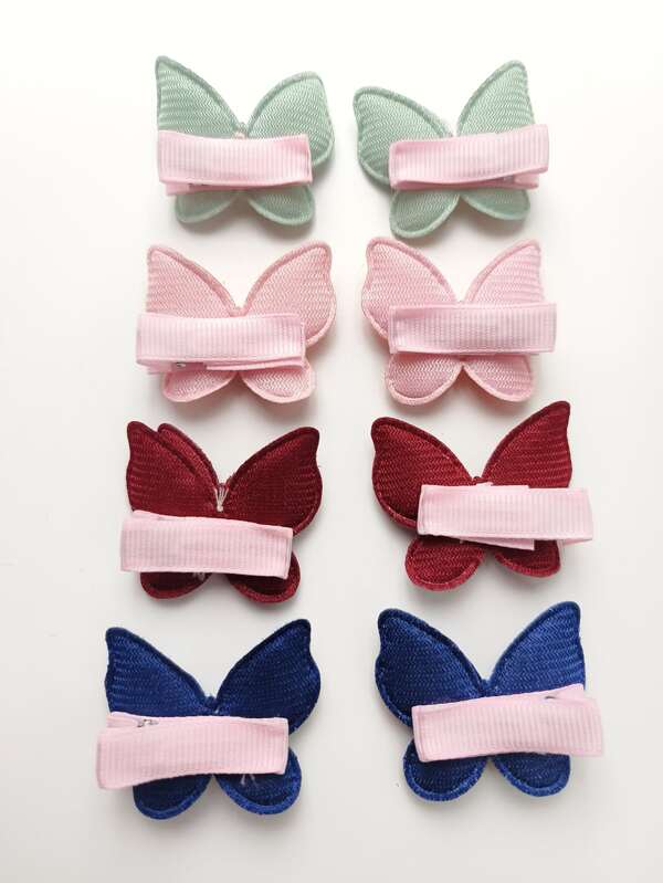 8pcs Girls' Hair Clips, Double-layered Cloth Design With Pearl & Bow Decoration, Sweet And Cute ...