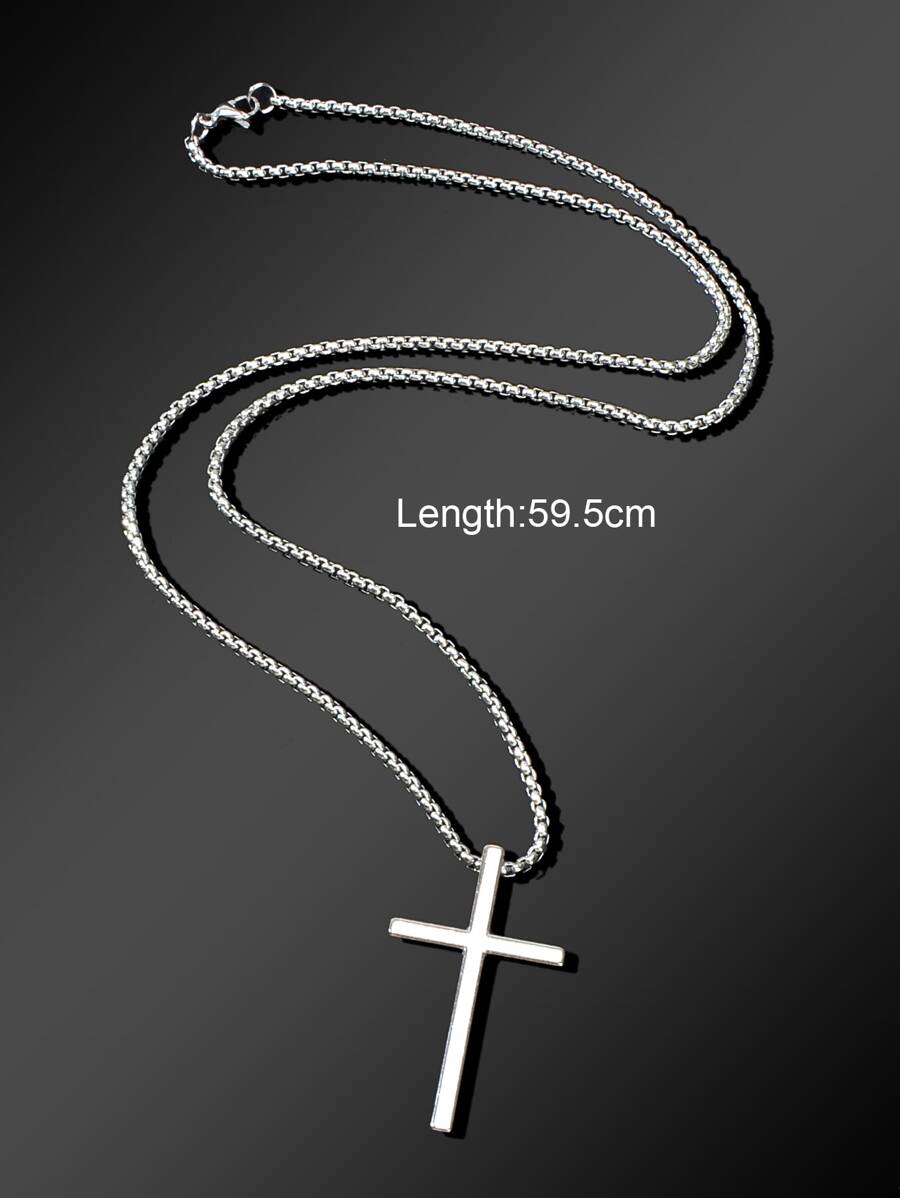 1pc Silver Titanium Steel Cross Men's Statement Pendant Necklace ...