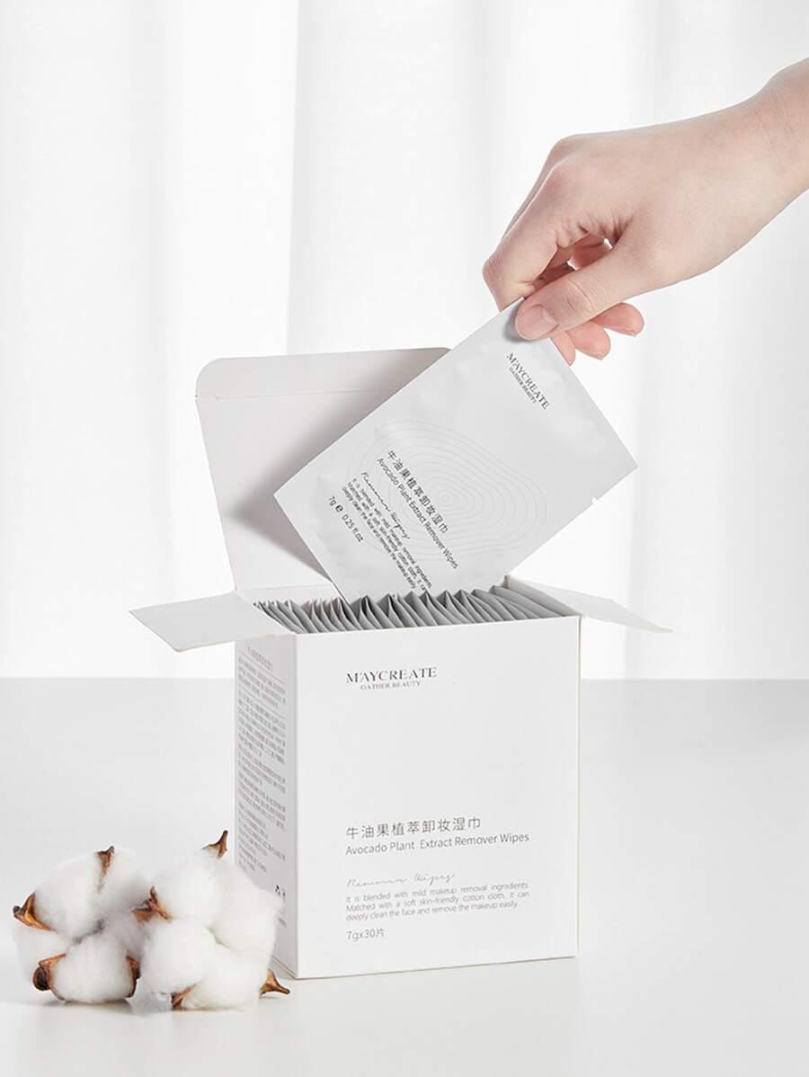 30pcs/box Avocado Plant Extract Make Up Removal Wet Wipes, Portable ...