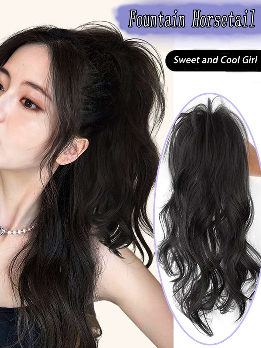 Black 14inch fountain high ponytail wig Wig Women's Long Hair Vigorous ...