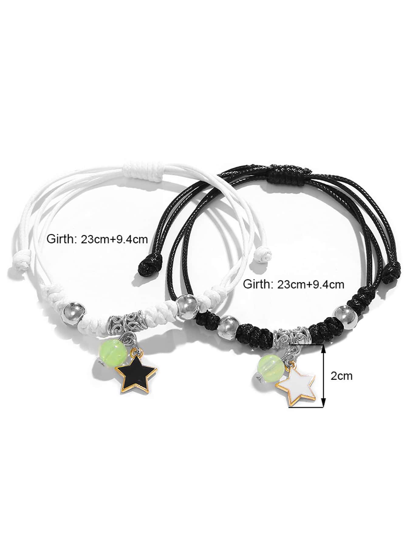 2 luminous black and white star couple bracelets | SHEIN USA
