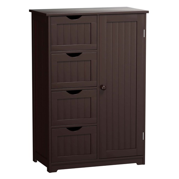 Costway Wooden 4 Drawer Bathroom Cabinet Storage Cupboard 2 Shelves ...