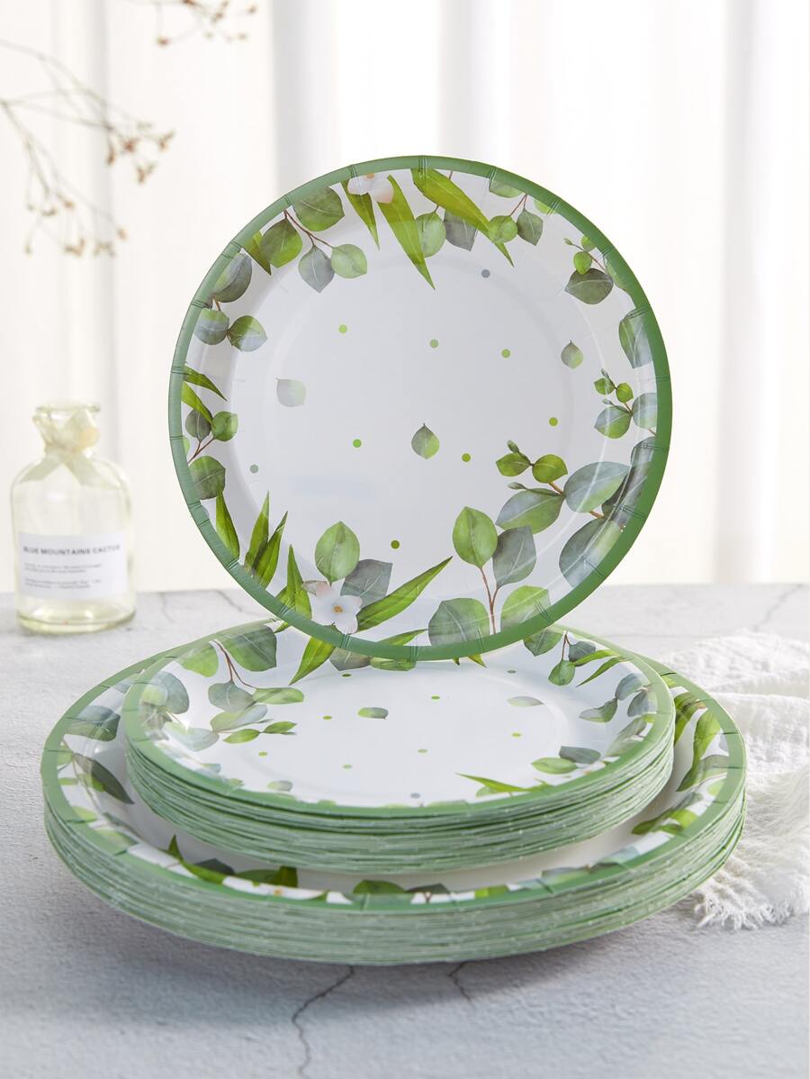 10 Piece/Set Disposable Dinner Plates, 7/9 Inch Sage Green Leaf Paper ...