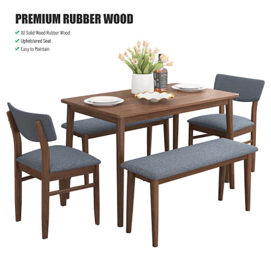 Modern Dining Table Set With 2 Benches And 2 Chairs Fabric Cushions For ...