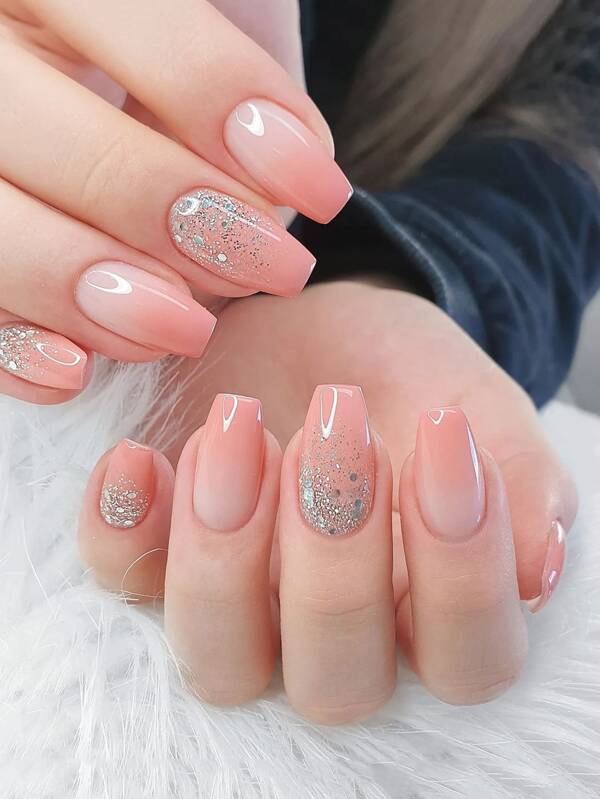 24 st. Tryck Naglar Kort Design Lösnaglar Balett Form Gradient Rosa Med ...